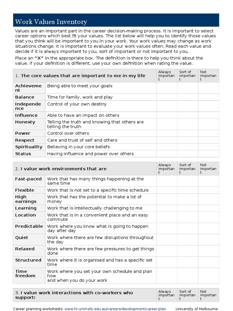 Work Values Inventory | PDF | Social Psychology | Epistemology