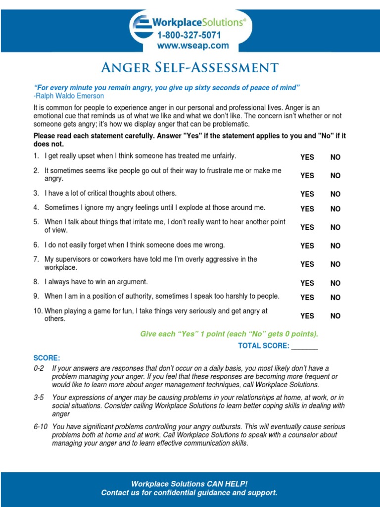Anger Self-Assessment Tool | PDF | Anger | Action (Philosophy)