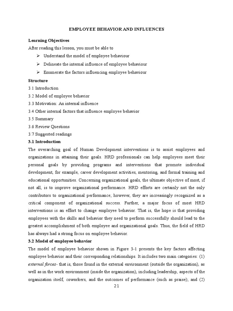 Employee Behaviour and Influences | PDF | Attitude (Psychology ...
