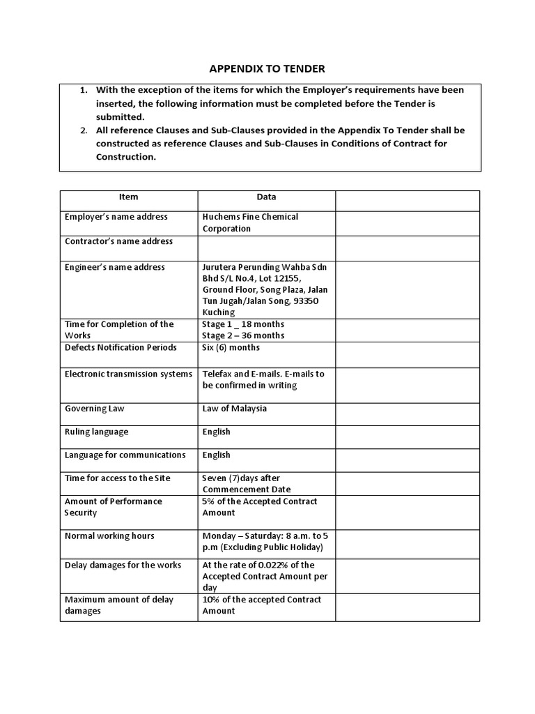 Appendix To Tender | PDF | Insurance | Business Law
