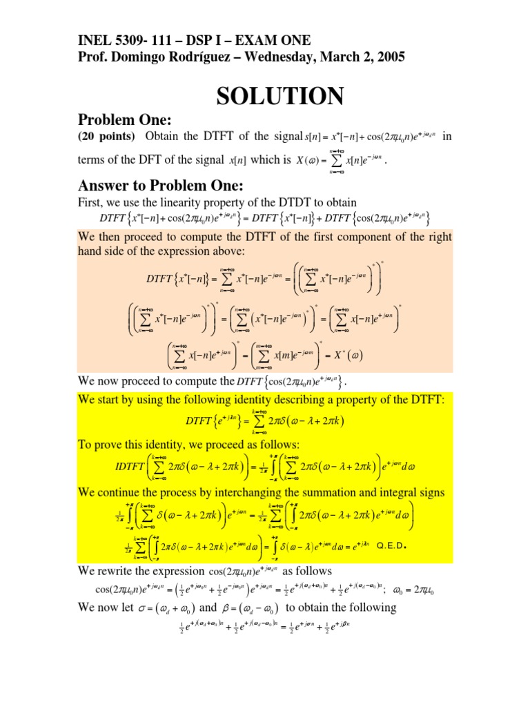 Exam 1 DSP S2005 Solution | PDF | Discrete Fourier Transform | Signal ...