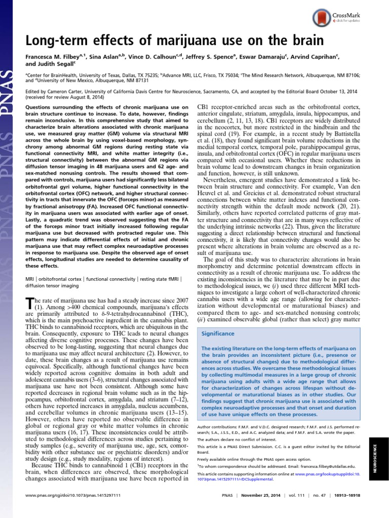 Long Term Effects Of Marijuana Use On The Brain A B C D Pdf