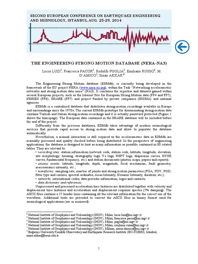 The Engineering Strong Motion Database (ESMdb): A Centralized European ...