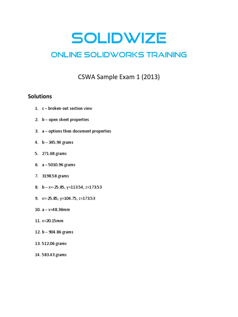CSWA Practice 2013 - Solutions | PDF | Qualifications | Educational ...