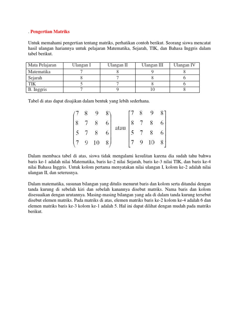 Pengertian dan Contoh Matriks | PDF | Komputer