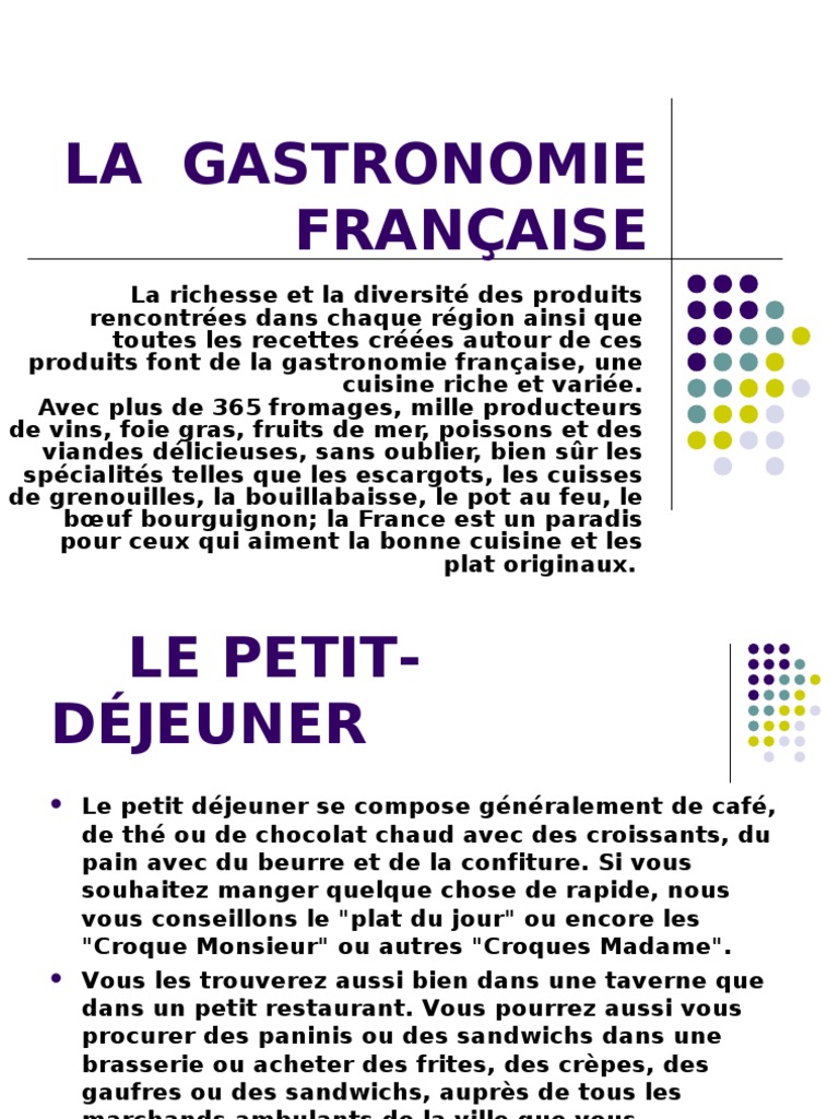 La Gastronomie Française | PDF | Cuisine française | Repas