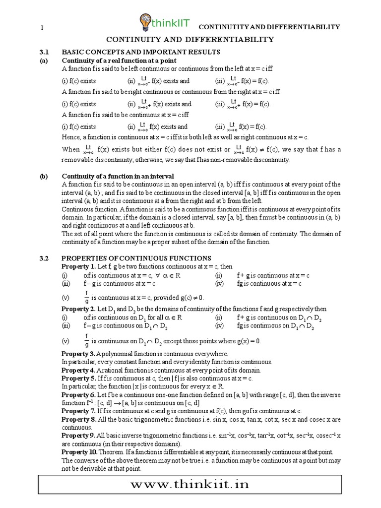 7 - Continuity and Differentiability PDF | PDF | Continuous Function | Derivative