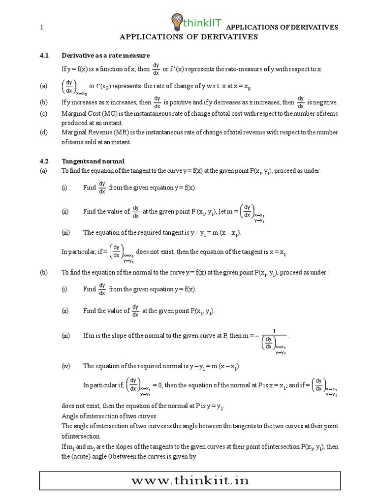 Applications of Derivatives Explained | PDF | Maxima And Minima ...