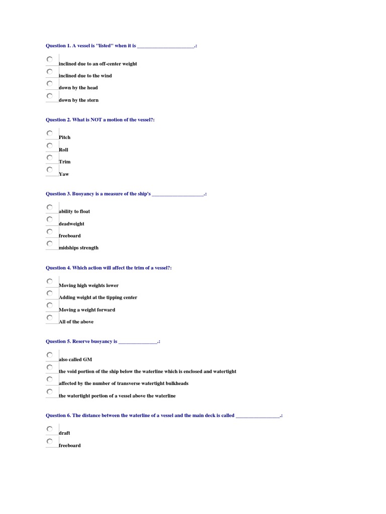 Maritime Stability and Safety: A Collection of Multiple Choice ...