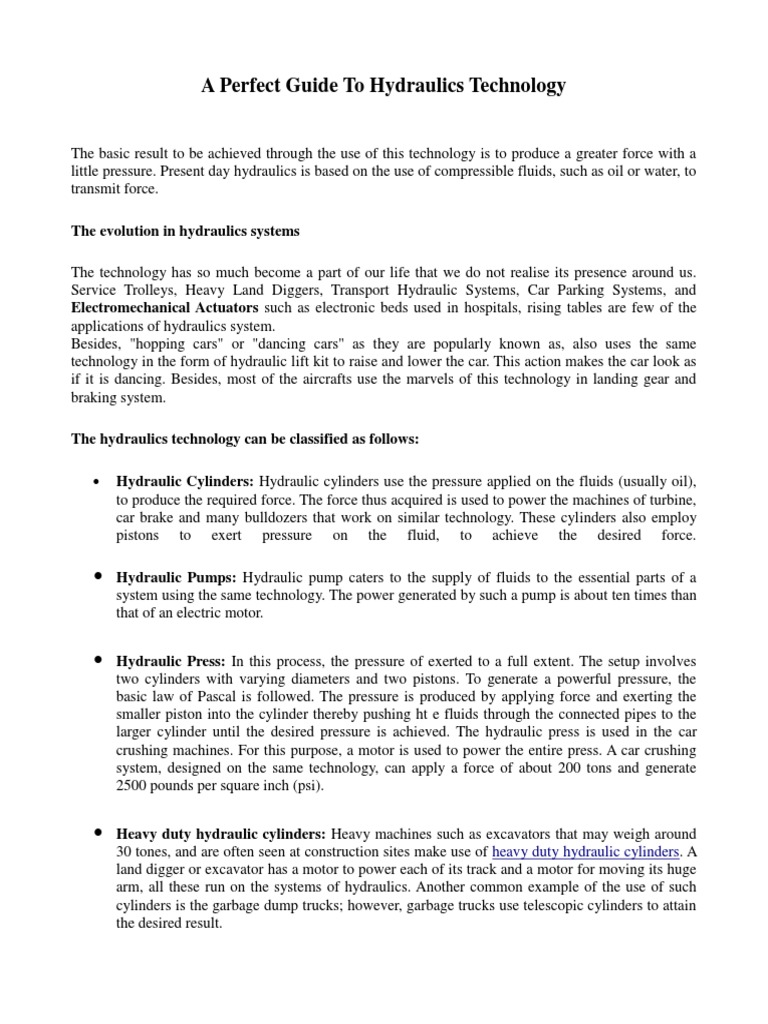 A Perfect Guide To Hydraulics Technology | PDF | Hydraulics | Actuator