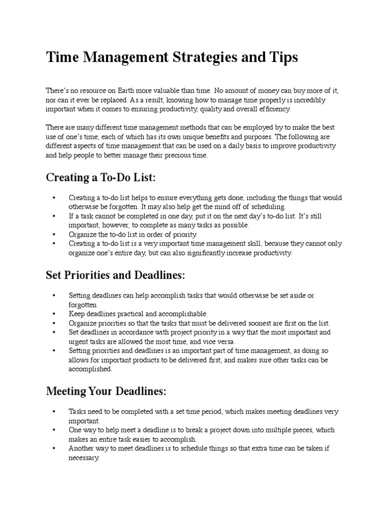 Time Management Strategies | PDF | Time Management | Professional Skills