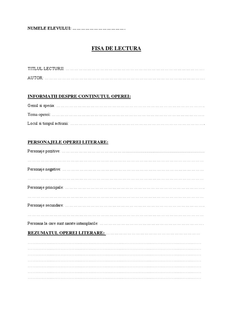 Model Fisa de Lectura | PDF