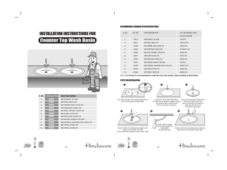 Counter Top Wash Basin Installation Guide | PDF | Home & Garden ...