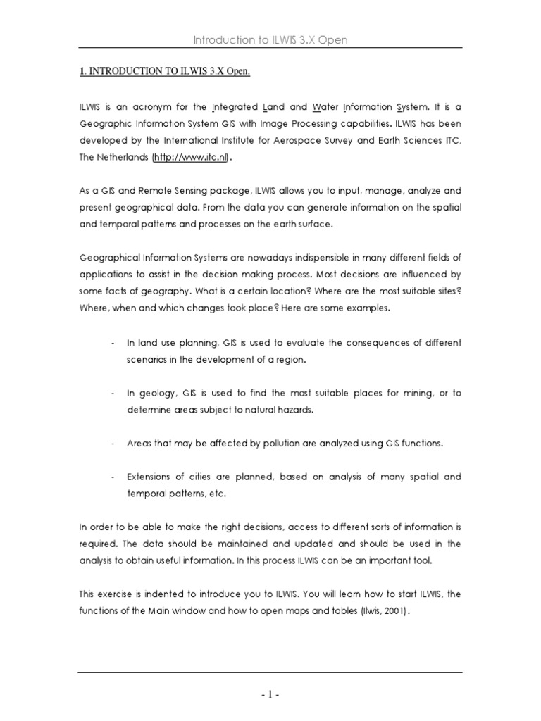 Introduction To ILWIS 3.X Open | PDF | Geographic Information System ...