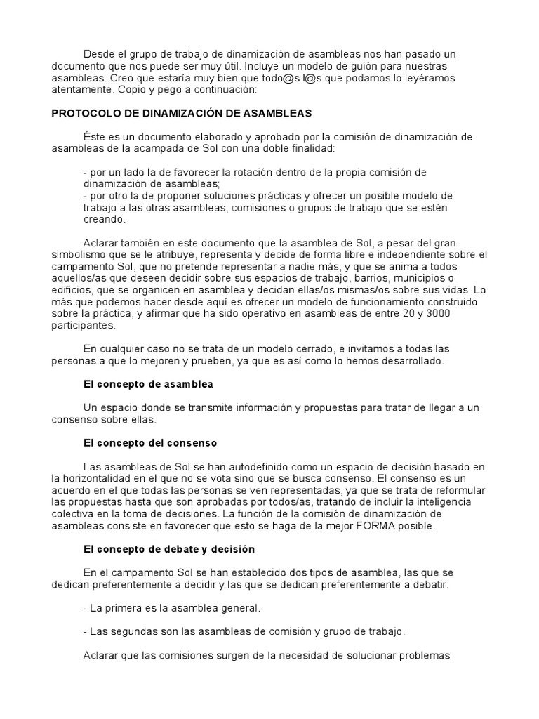 Protocolo para Dinamización de Asambleas | PDF | Grupo de trabajo | Comunicación no verbal