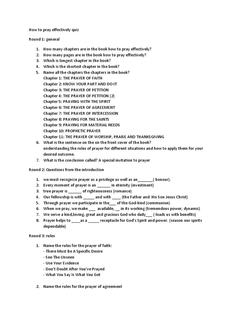How To Pray Effectively Quiz | PDF | Intercession | Prayer