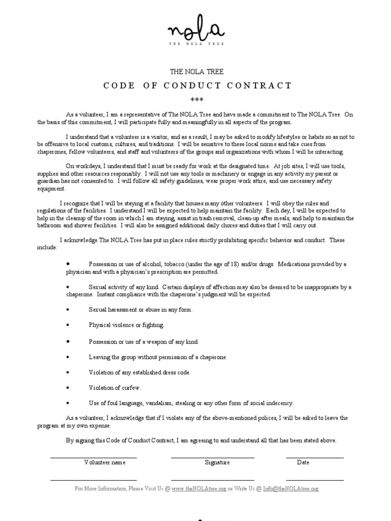 Official Volunteer Code of Conduct Contract | Aggression | Applied Ethics