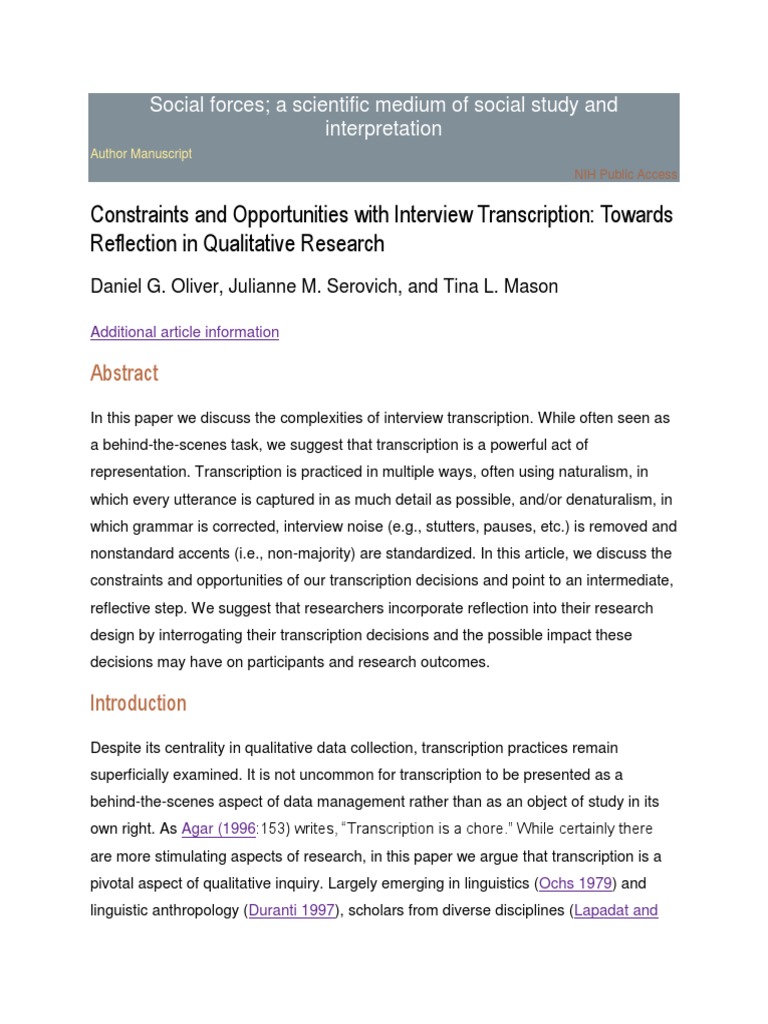 Interview Transcription | PDF | Qualitative Research | Nonverbal ...