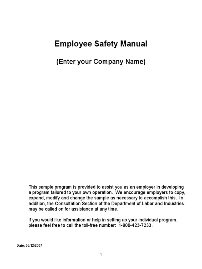 Employee Safety Manual: (Enter Your Company Name) | Download Free PDF ...