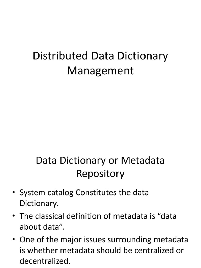 Distributed Data Dictionary Management | PDF | Metadata | Replication ...