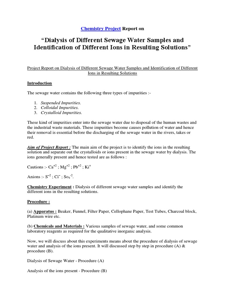 Chemistry Project Report Class XII | PDF | Sewage | Filtration