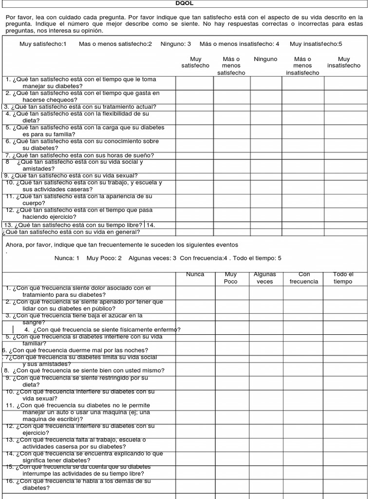 DQOL Test | PDF | Diabetes mellitus | Ejercicio físico