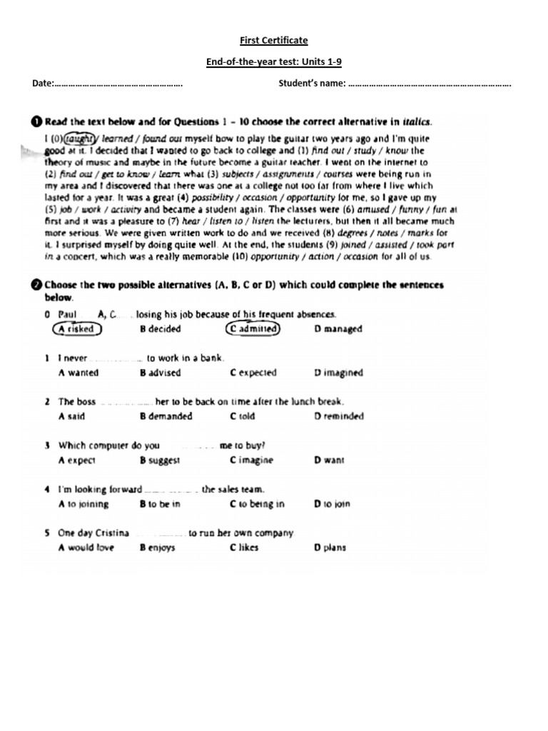 First Certificate Test 2 | PDF