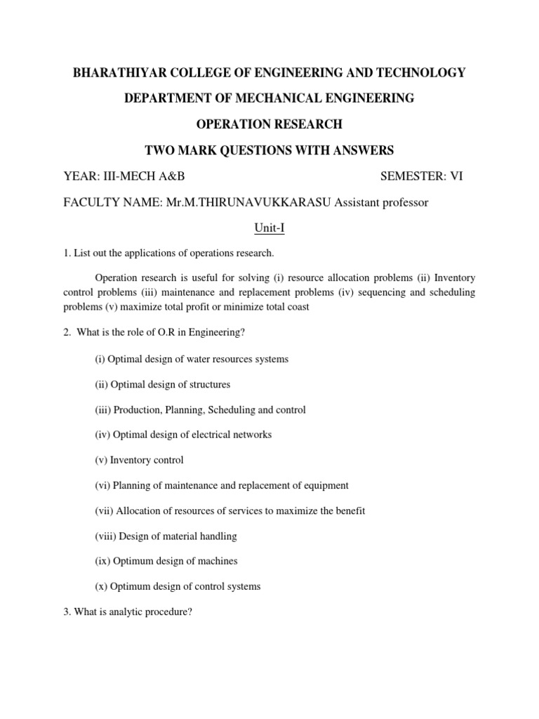 OPERATION RESEARCH 2 Mark Questions With Answers | PDF | Mathematical ...