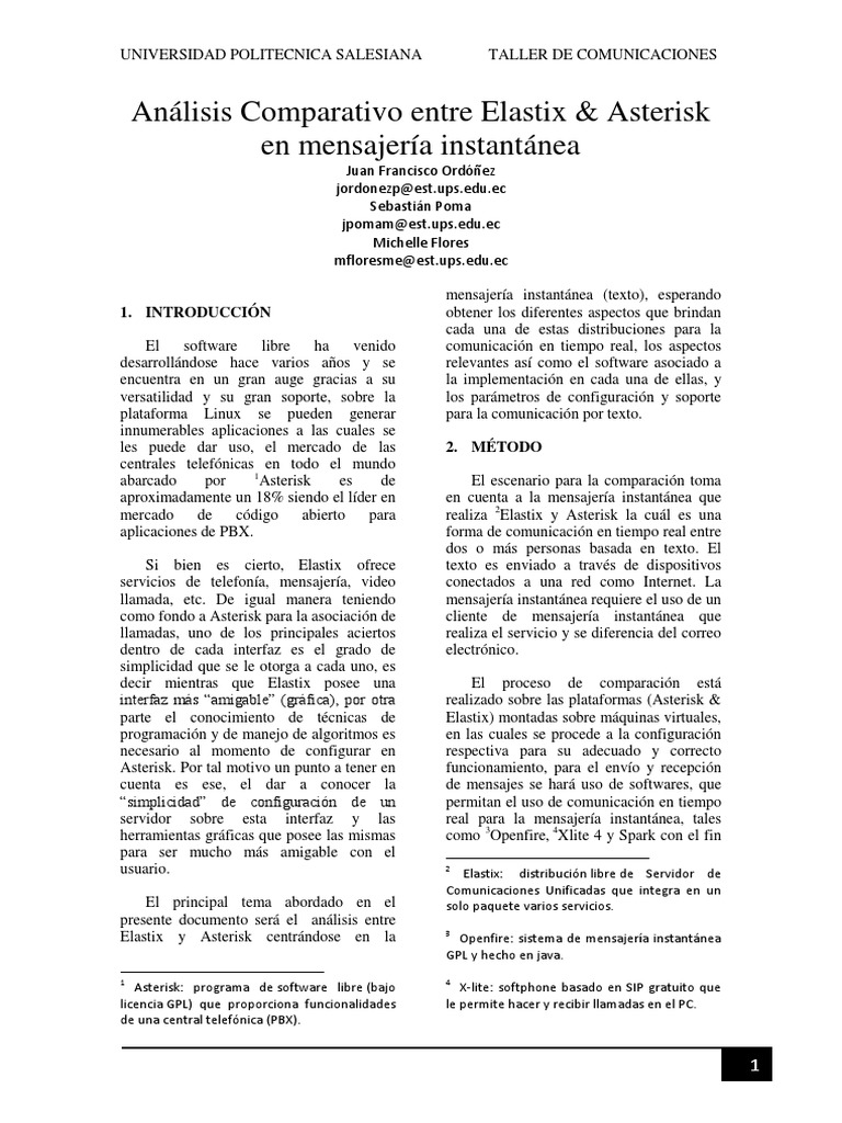 Elastix Vs Asterisk (Corrección) | PDF | Mensajería instantánea | Software libre