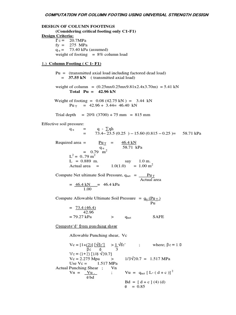 Design of Column Footing | PDF | Pressure | Pascal (Unit)