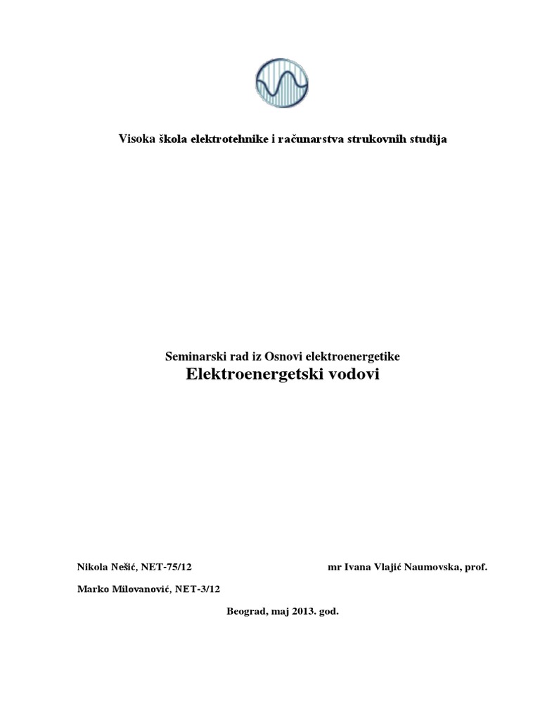 Elektroenergetski Vodovi Seminarski | PDF