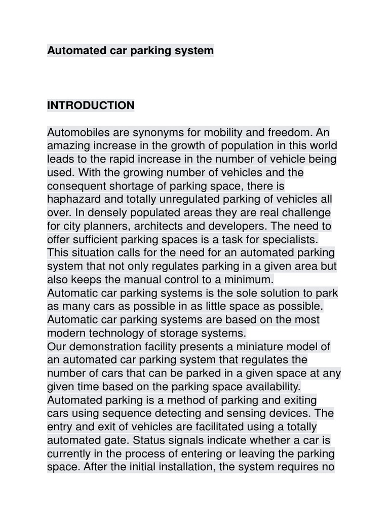 Automated Car Parking System | PDF | Parking | Power Supply