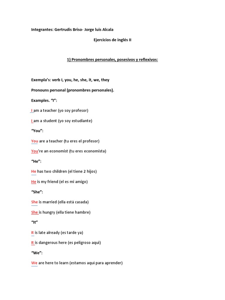 Ejercicios de Inglés II | PDF | Linguistic Typology | Syntactic ...