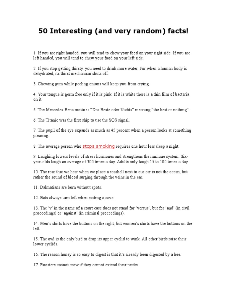 50 Random and Interesting Facts | PDF