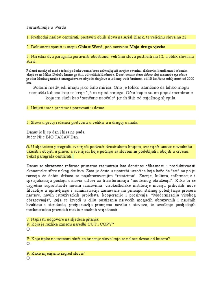 Word - Vjezba 2 (Formatiranje) | PDF