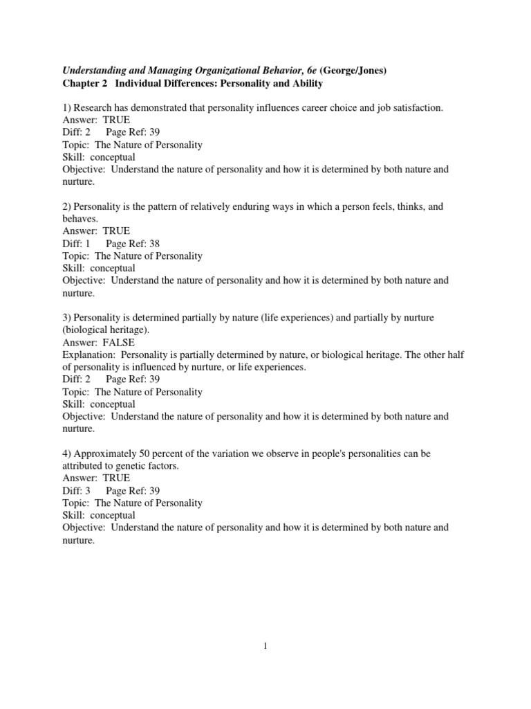Individual Differences in Organizational Behavior | PDF | Nature Versus ...