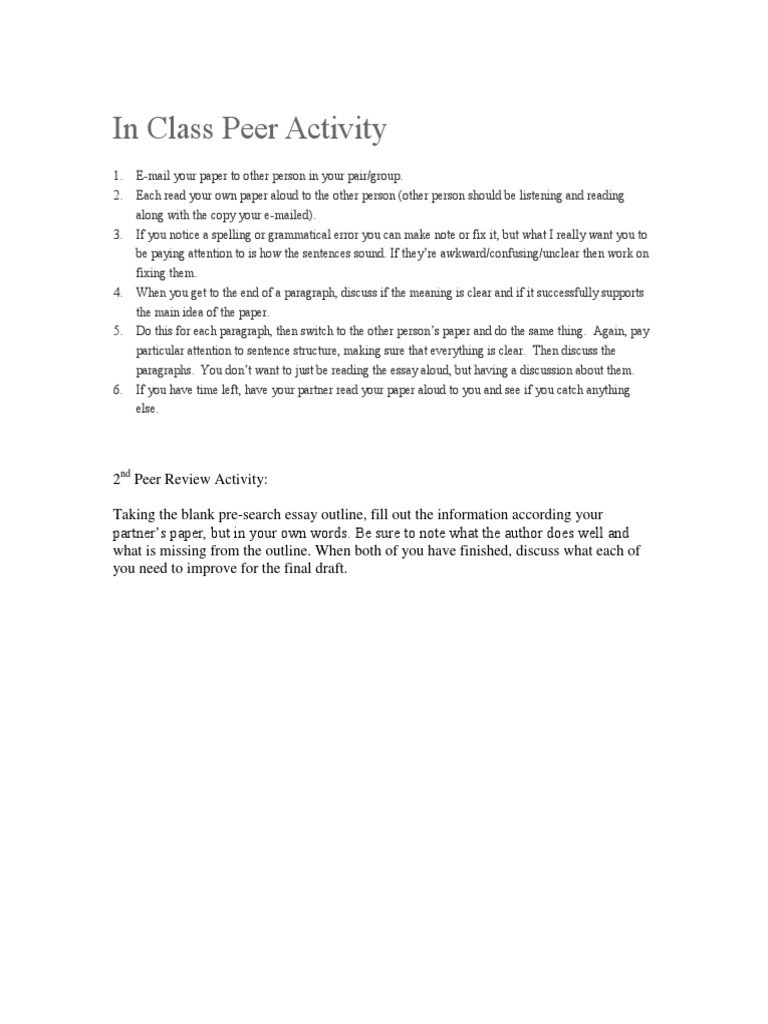 Peer Review Activity Instructions | PDF | Language Arts & Discipline