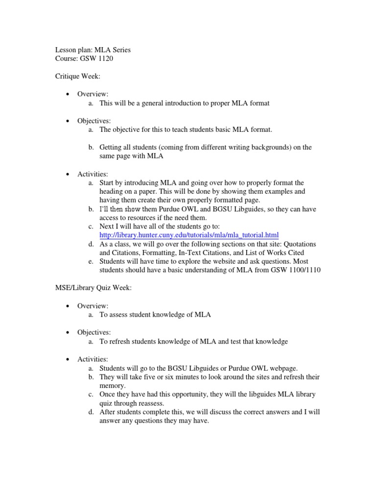 Mla Lesson Plans | PDF | Citation | Psychological Concepts