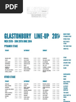 2014 Glastonbury Festival Lineup PDF Musicians Artists