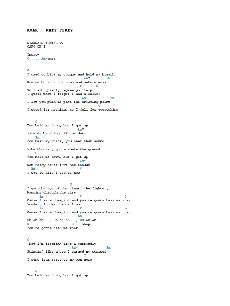 Katy Perry's "Roar" Chords & Lyrics | PDF