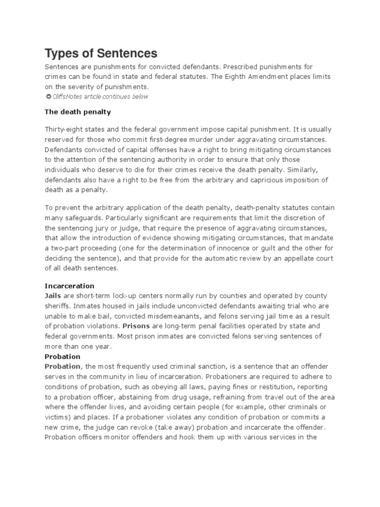 Types of Sentences: The Death Penalty | PDF