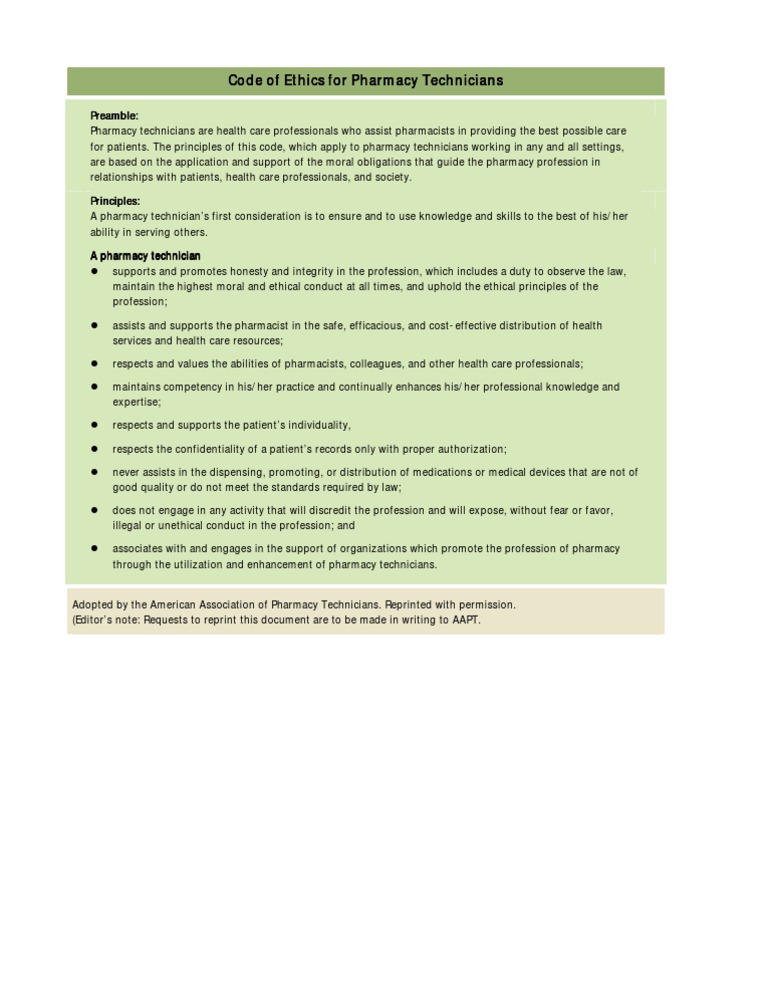 Code of Ethics For Pharmacy Technicians | PDF | Pharmacy | Profession