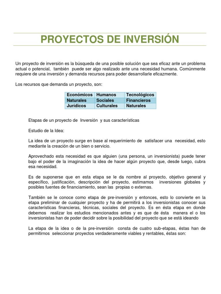 Proyectos de Inversión Importancia Fases | PDF | Inversiones | Bancos