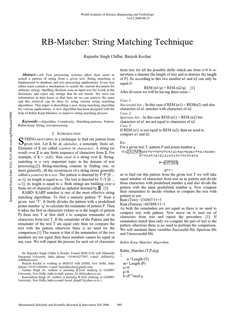 RB Matcher String Matching Technique | PDF | String (Computer Science ... RB Matcher String Matching Technique | PDF | String (Computer Science ...