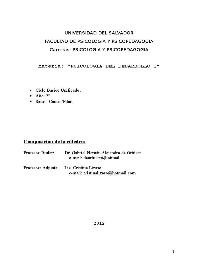 Programa PSICOLOGIA DEL DESARROLLO I 2012 Bib | PDF | Psicología del desarrollo | Sicología