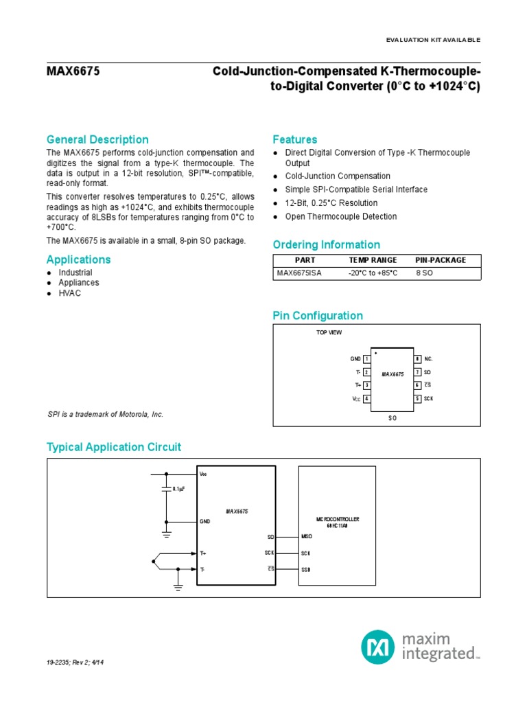 Max 6675 | PDF | Thermocouple | Analog To Digital Converter