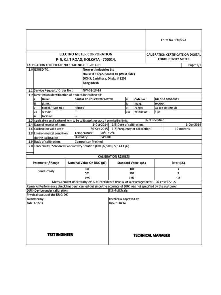01 Conductivity Meter | PDF | Uncertainty | Calibration