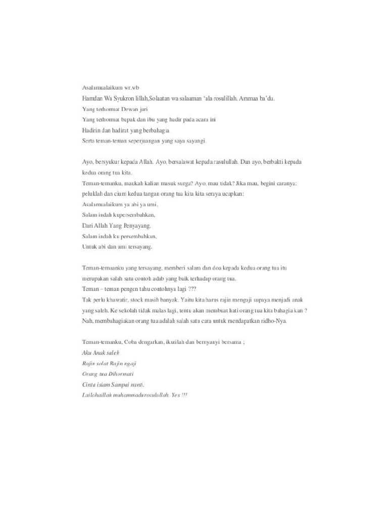 Contoh Teks Pidato Pildacil | PDF