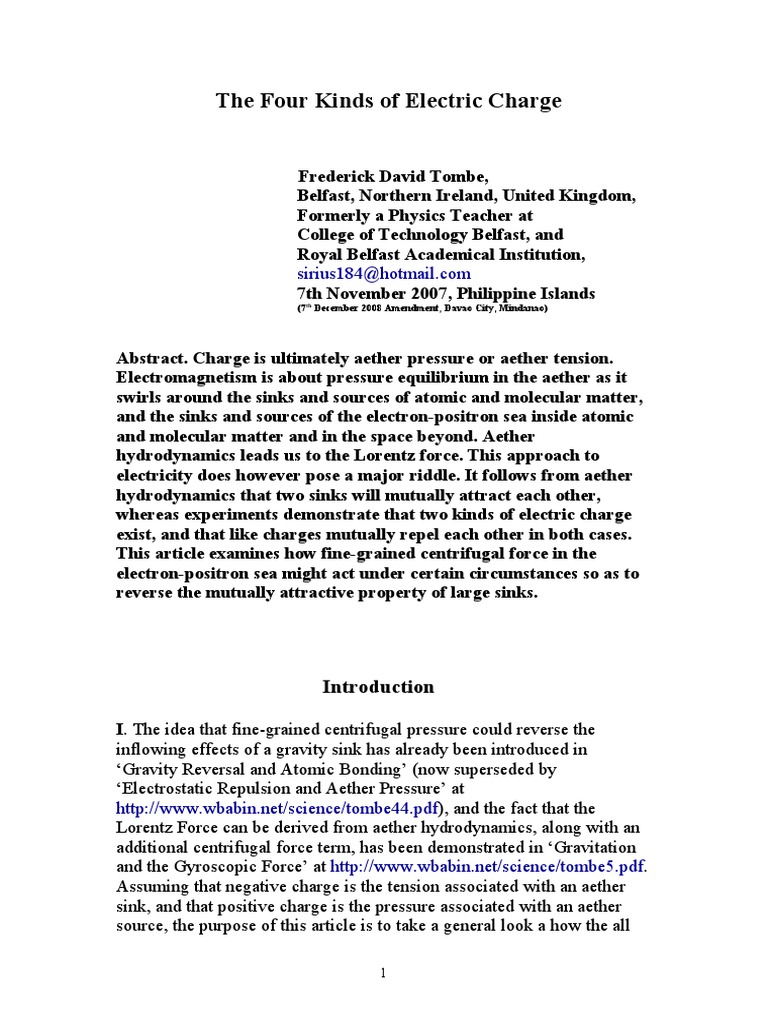 Four Charge | PDF | Electric Charge | Luminiferous Aether