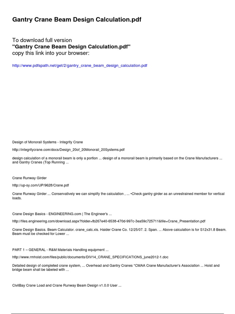 Gantry Crane Beam Design Calculation | PDF | Crane (Machine) | Beam ...